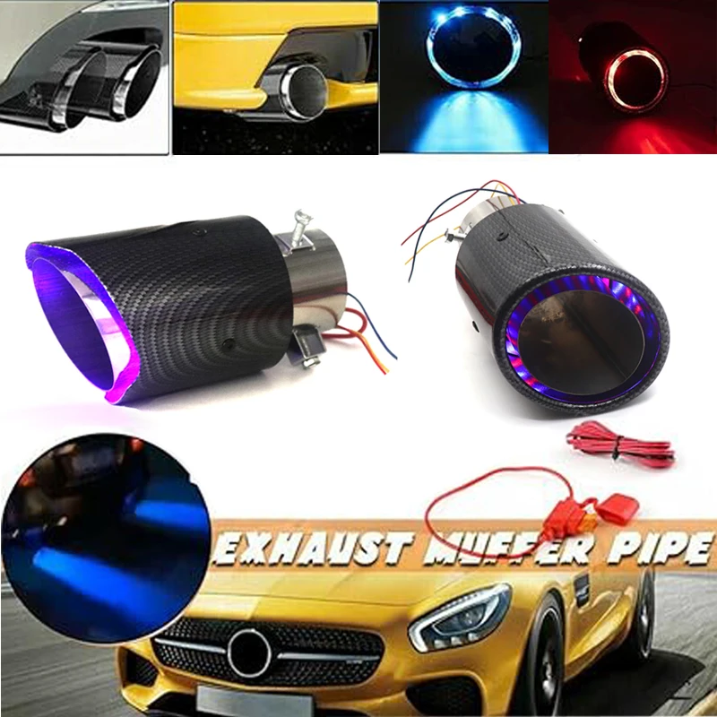 Universal-Car-Carbon-Fiber-Exhaust-Muffler-LED-piscando-luz-decorativa ...
