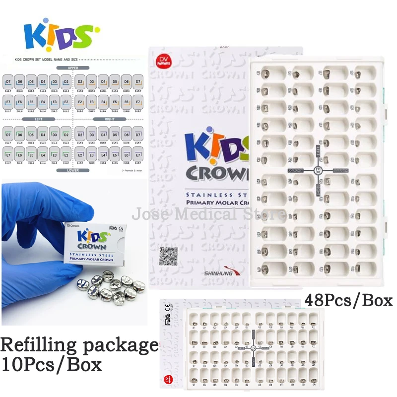 48/96Pcs Dental Crown SHINHUNG Kids Crown Dental Stainless Steel ...