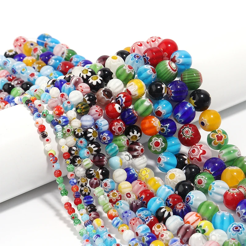 1-Strand-4-6-8-10-12-14mm-Multicolor-Round-Murano-Lampwork-Beads-DIY ...