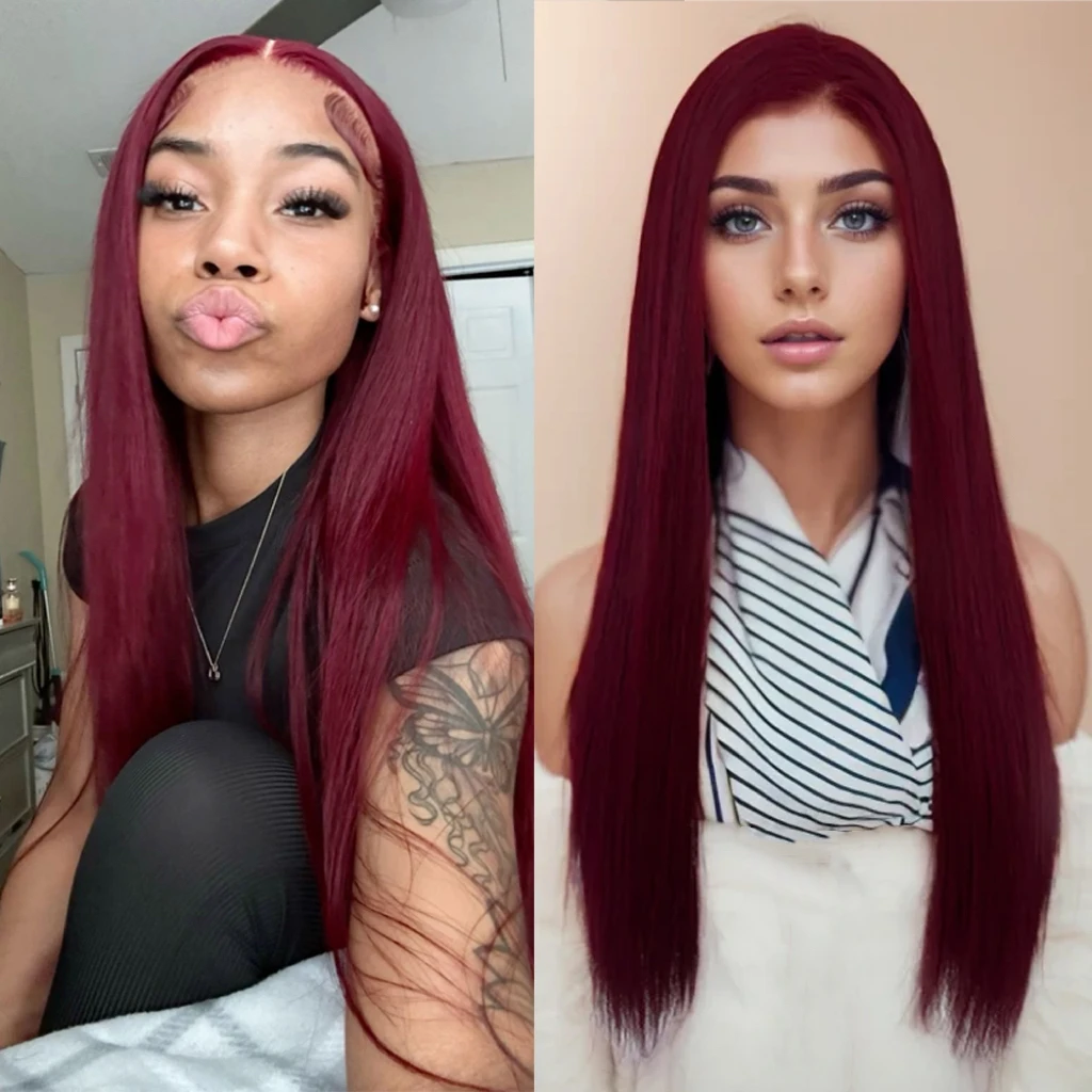 Wine-Red-Wig-Synthetic-Glueless-Lace-Wig-For-Women-Natural-Hairline ...