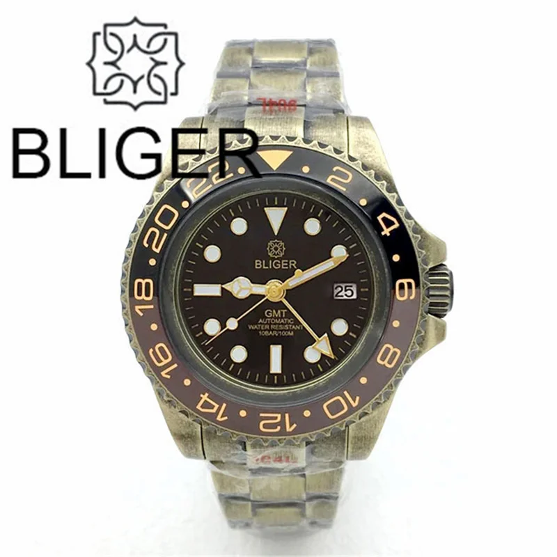 BLIGER 43mm Vintage Bronze Rootbeer GMT NH34 Watch For Men Ceramica ...