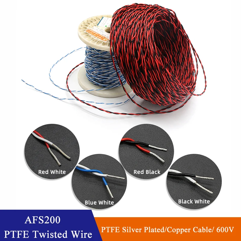 2M/5M/10M 2pins PTFE Wire 26/25/24/22/20/18/17/15/13AWG DIY FEP High Temperature Twised Pair ...