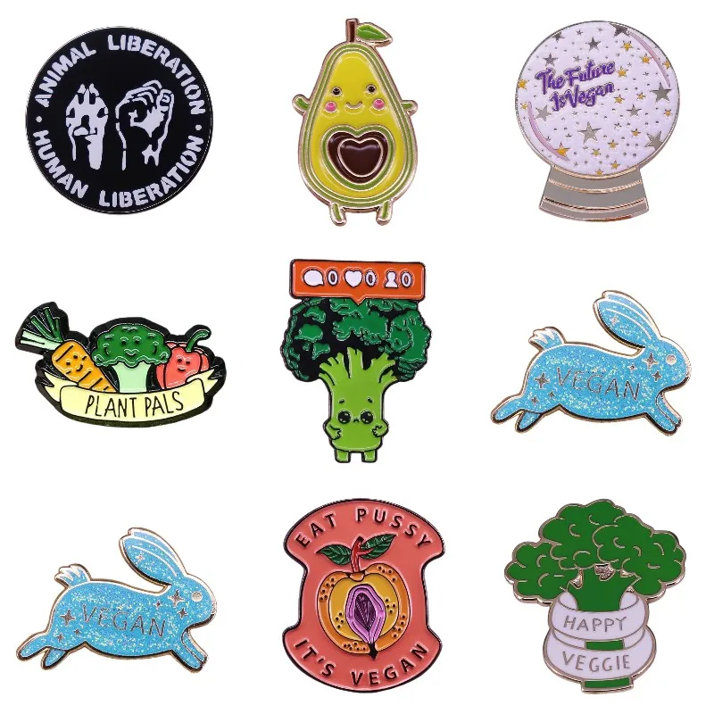 Hard-Enamel-Pins-Vegetarianism-Broccoli-Avocado-Pussy-Vegetables-Rabbit ...