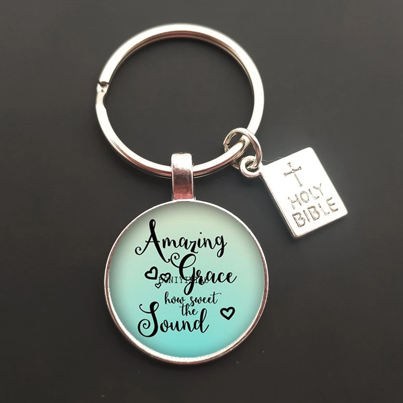 Handmade Bible verses keychain glass round Christian letters ...