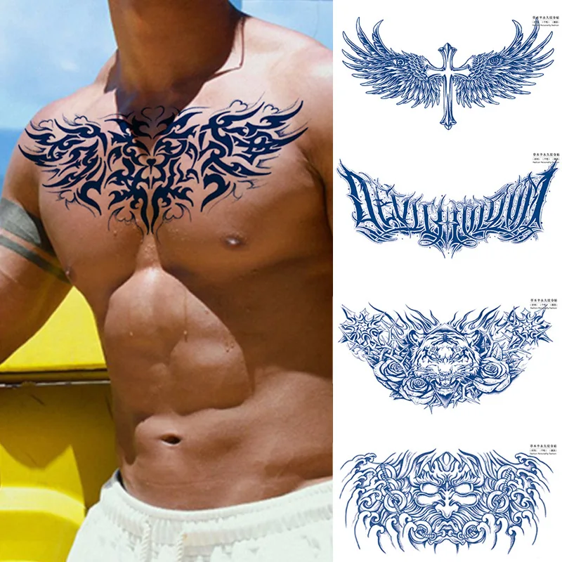 Blue-Large-Tattoo-Stickers-for-Arm-Chest-Long-Lasting-Juice-Waterproof ...
