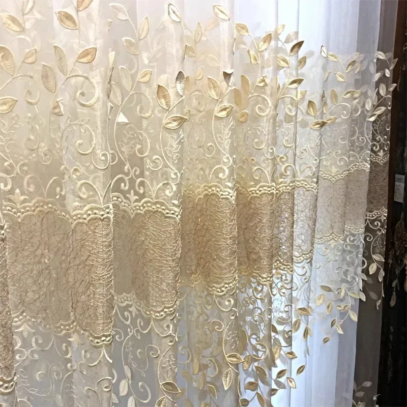 1PC Embroidered Gauze Curtain with Embossed Leaves High Precision ...