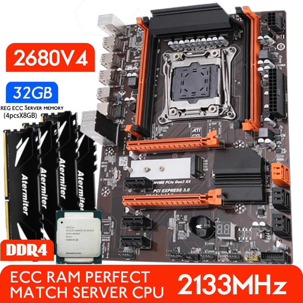 Atermiter-D4 Conjunto de Placa-Mãe DDR4, Xeon E5 2680 V4, LGA2011-3 CPU ...