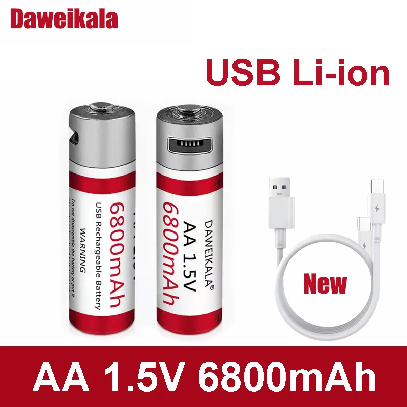 Daweikala AA 1.5V 6800mAh Bateria Recarregável Grande Capacidade AA Bateria De Lítio Fast ...