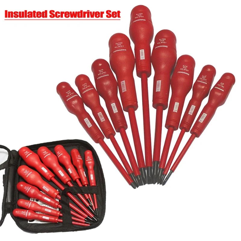 Insulated-Screwdriver-Set-1000V-Magnetic-Screw-9-10PCS-Driver-Slotted ...