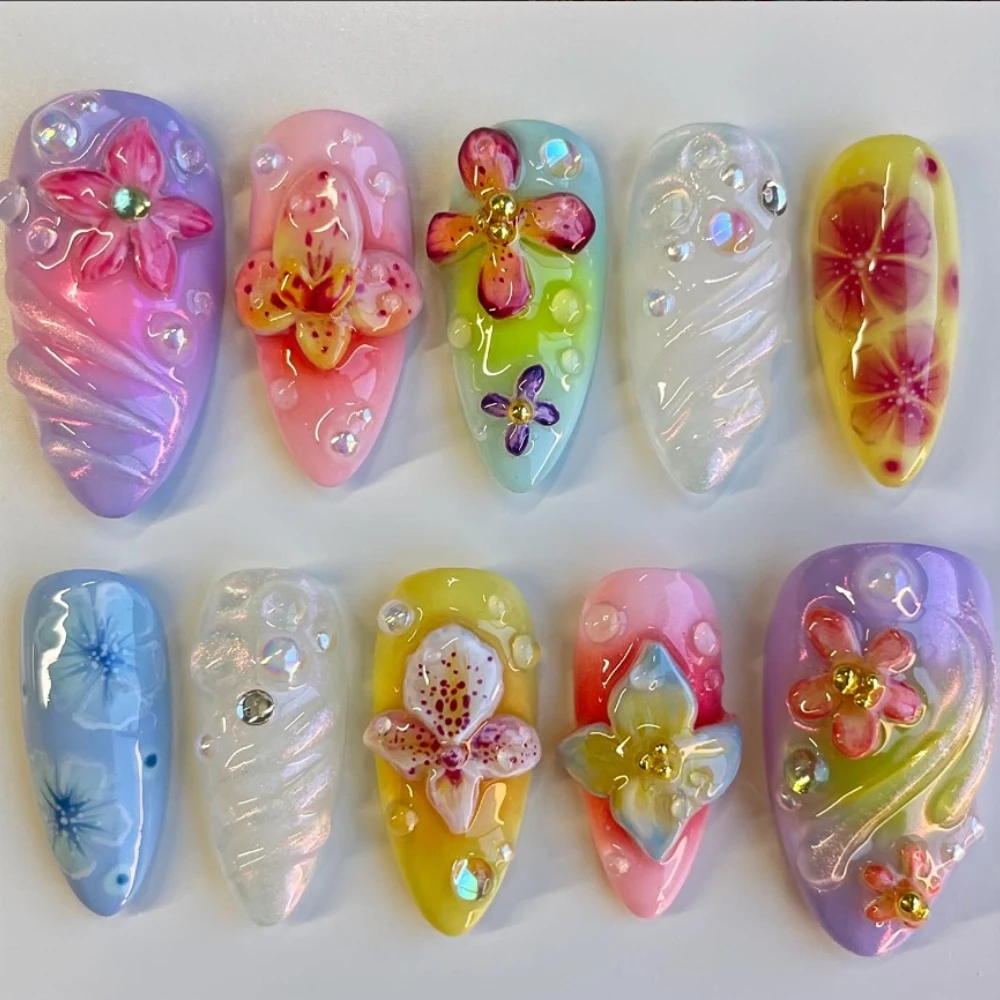 10Pcs-Handmade-Manicure-Medium-Almond-Fake-Nails-2024-New-Cute-ShELL ...
