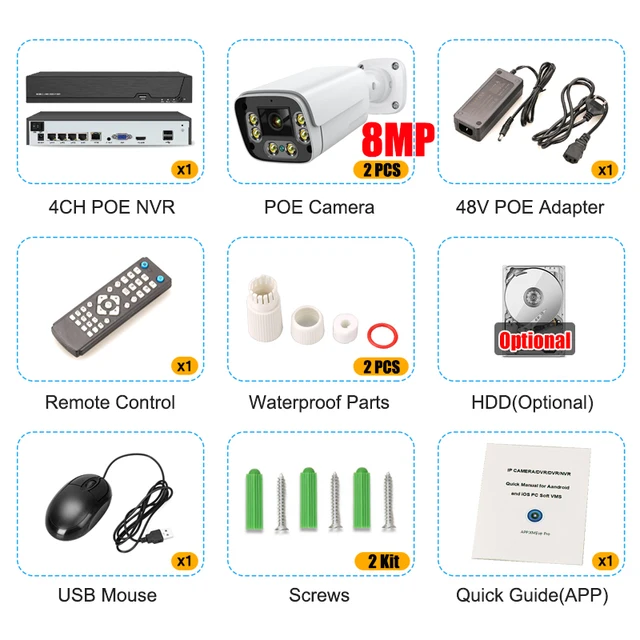 USAFEQLO 4K 8MP 4CH 8CH POE IP Surveillance Camera Security System Kit Set AI Face Detection Two ...
