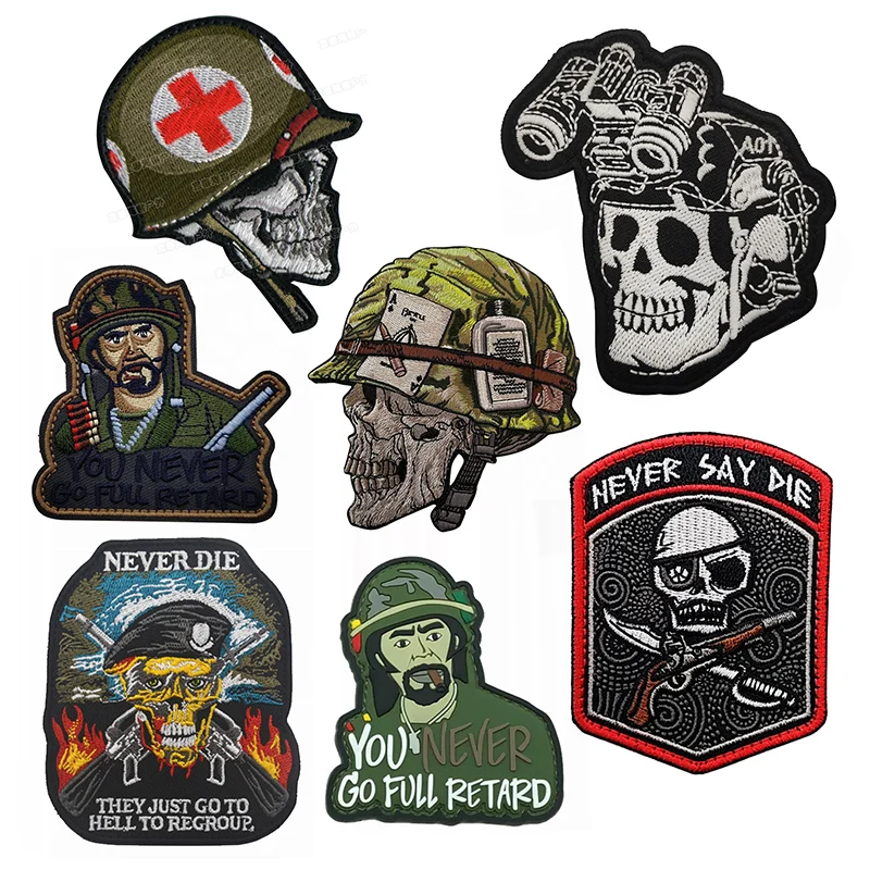 You-Never-Go-Full-Retard-Patches-skull-Badges-Embroidered-Biker ...
