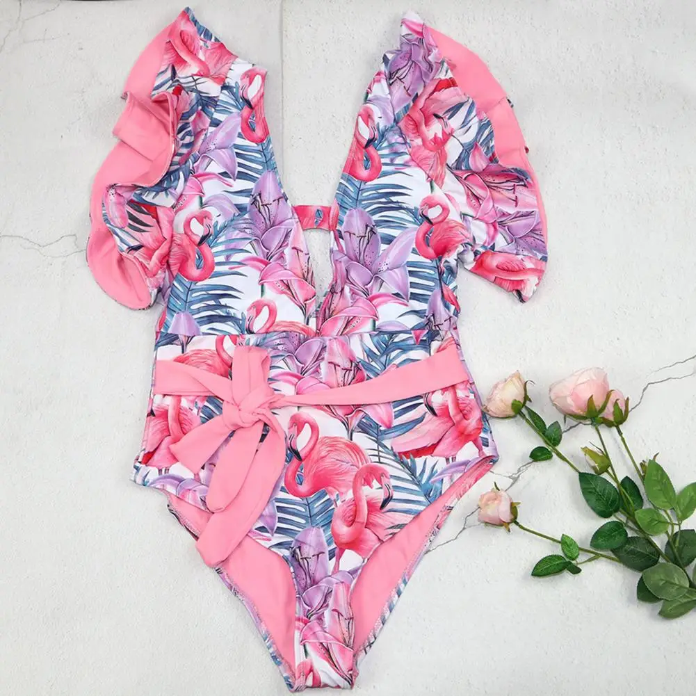 Breathable-Swimsuit-Stylish-V-neck-Ruffle-Sleeve-One-piece-Swimsuit-for ...