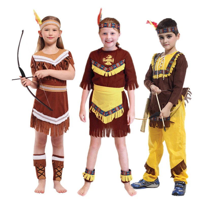 Disfraz tradicional de los niños indios salvajes, traje primitivo de ...