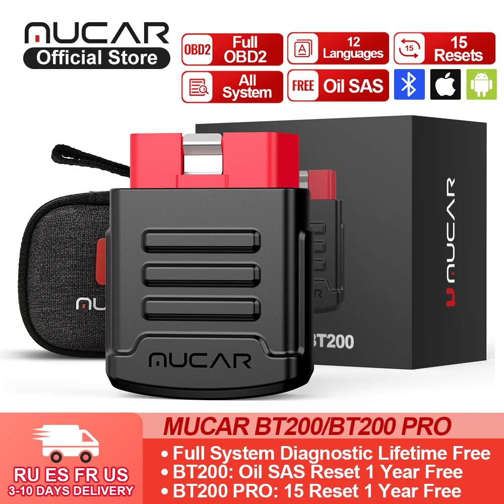 MUCAR BT200-herramientas de diagnóstico automotriz, escáner Obd 2, Bluetooth, Wifi, para todos ...