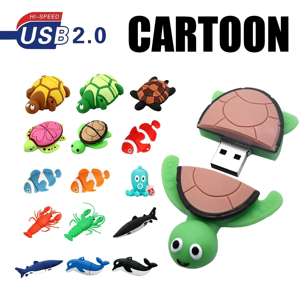Memoria USB de 64 GB, 32 GB, con forma de pez, tortuga y delfín, con ...