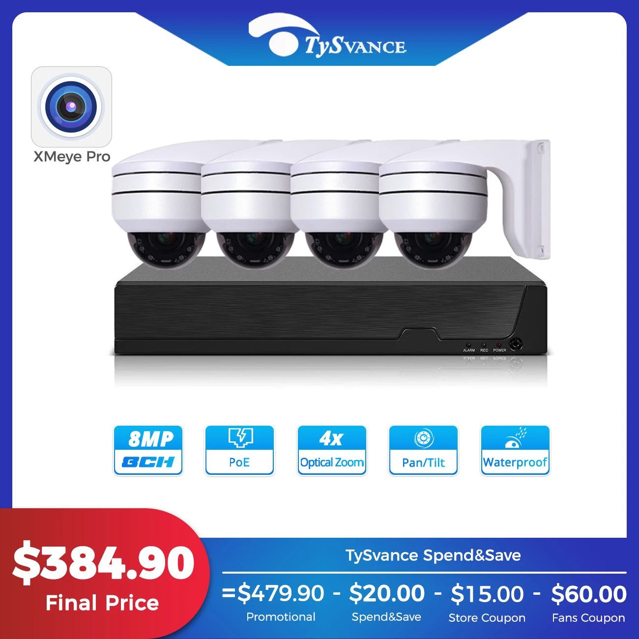 XMeye-Pro-4ch-5MP-POE-PTZ-Dome-IP-Camera-System-8CH-Kit-CCTV-Security ...