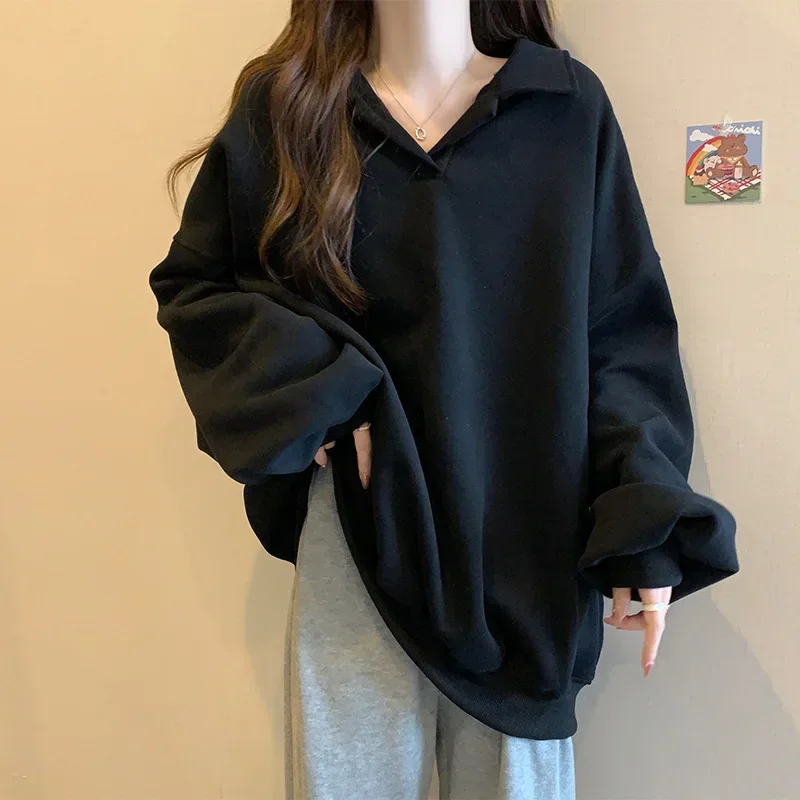 Relaxed-Women-s-Drop-Sleeves-Sweatshirt-Loose-Turn-down-Collar-Tops ...