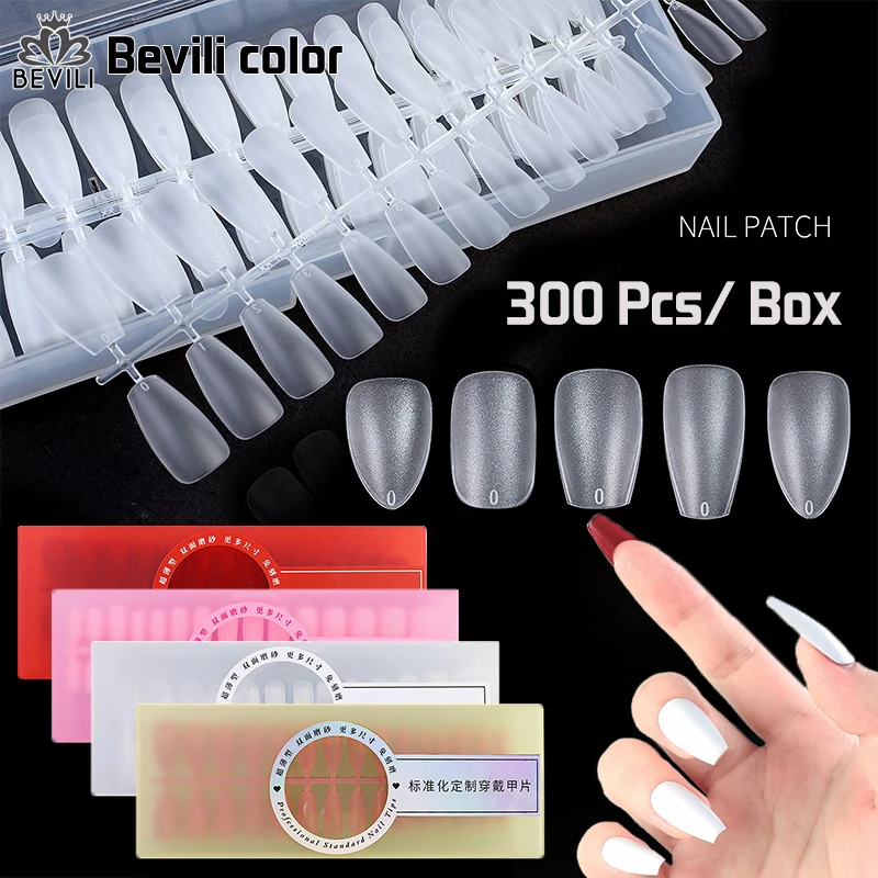 Bevili Color 300pcs/Box No Crease Full Frosted False Nail Tips Full ...