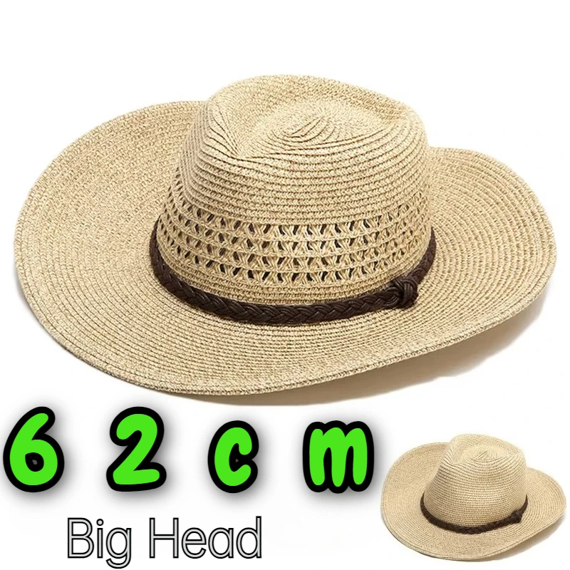 Summer Big Head XXXXL62cm Straw Sun Hats Men Outdoor UPF 50+ Sunscreen ...