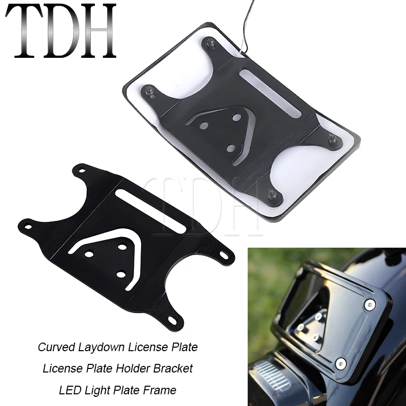 Curved License Plate Holder W/ LED Light Registration Frame Bracket For ...