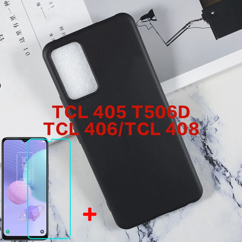 2in1-Tempered-Glass-For-TCL-405-T506D-Silicione-Case-Soft-Black-TPU ...