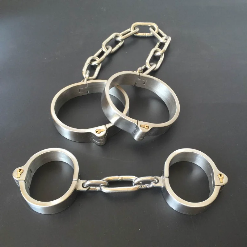 Heavy-Stainles-Steel-Slave-Wrist-Handcuffs-Ankle-Cuffs-Shackles ...