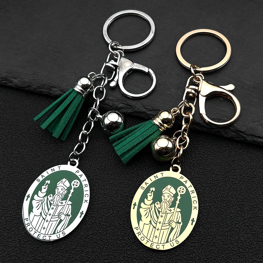 Irish Saint Patrick Protect Us Key Chain for Women Men Gold Color ...