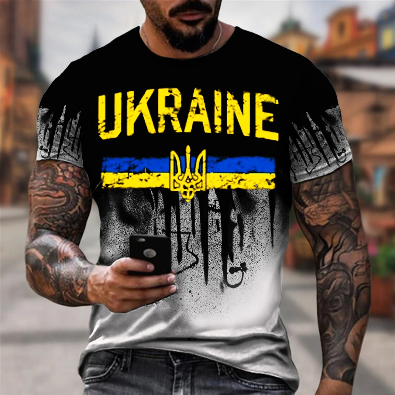 2023-Vintage-Herren-T-Shirt-ukrainische-T-Shirt-3d-M-nner-Ukraine-Milit ...