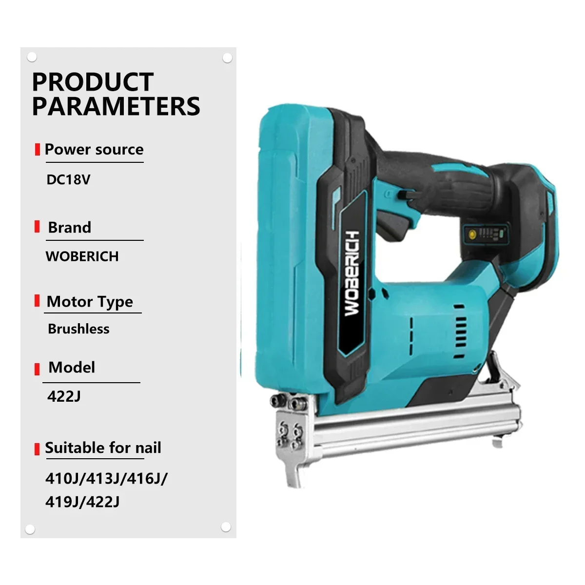 WOBERICH Brushless Cordless Electric Nail Gun 422J U Stapler Nailer ...