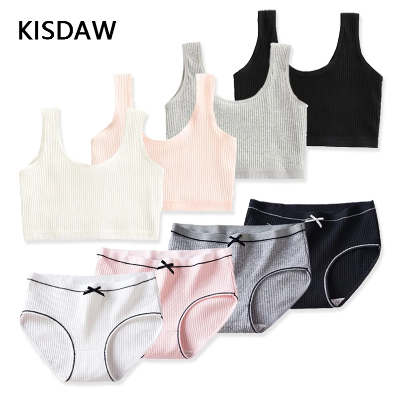 1/4 Sets Girls Training Bras Panties Set Kids Cotton Underwear Sets ...