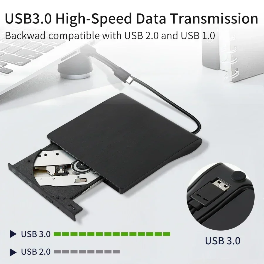 External DVD RW CD Writer USB 3.0 DVD Recorder Portable Slim Optical ...