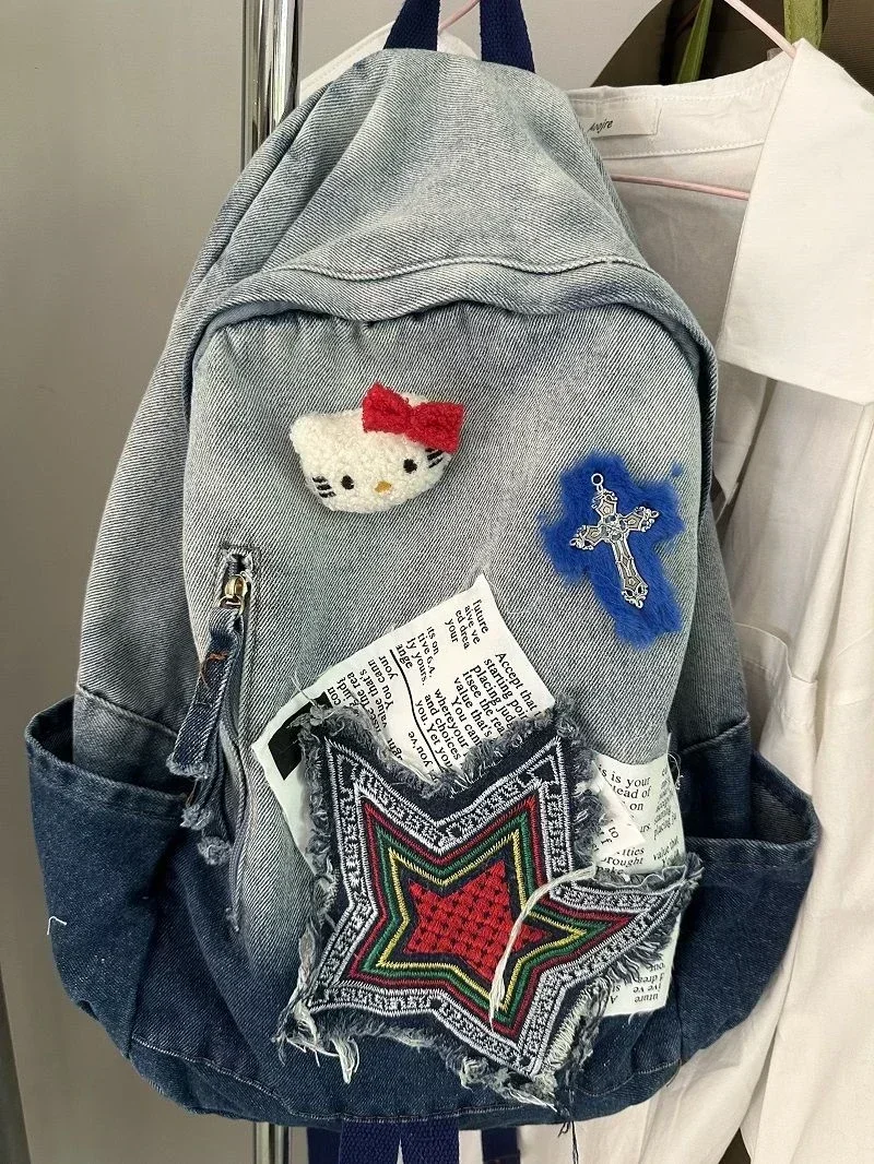 Sanrio-Gradient-Blue-Denim-Backpack-Kitty-Hello-Kitty-Large-Capacity ...
