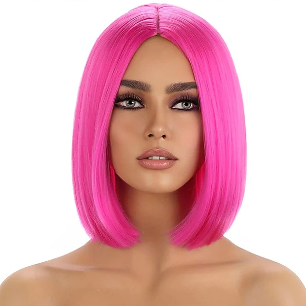 HAIRJOY-Hot-Pink-Wig-for-Women-Hot-Pink-Bob-Wig-Short-Straight-Magenta ...