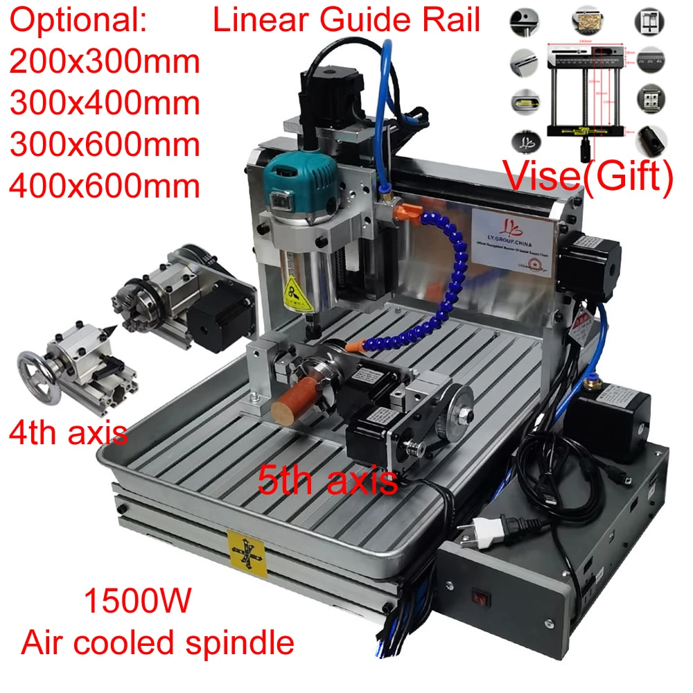 5 Axis Cnc 6040 Wood Router 1500w 4 Axis Metal Milling Aluminum ...