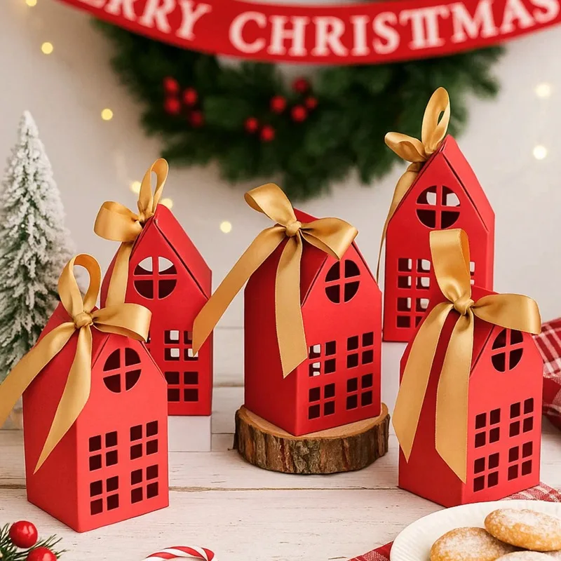 10Pcs Christmas House Shape Candy Box,Kraft Paper,Wedding Favor Boxes ...