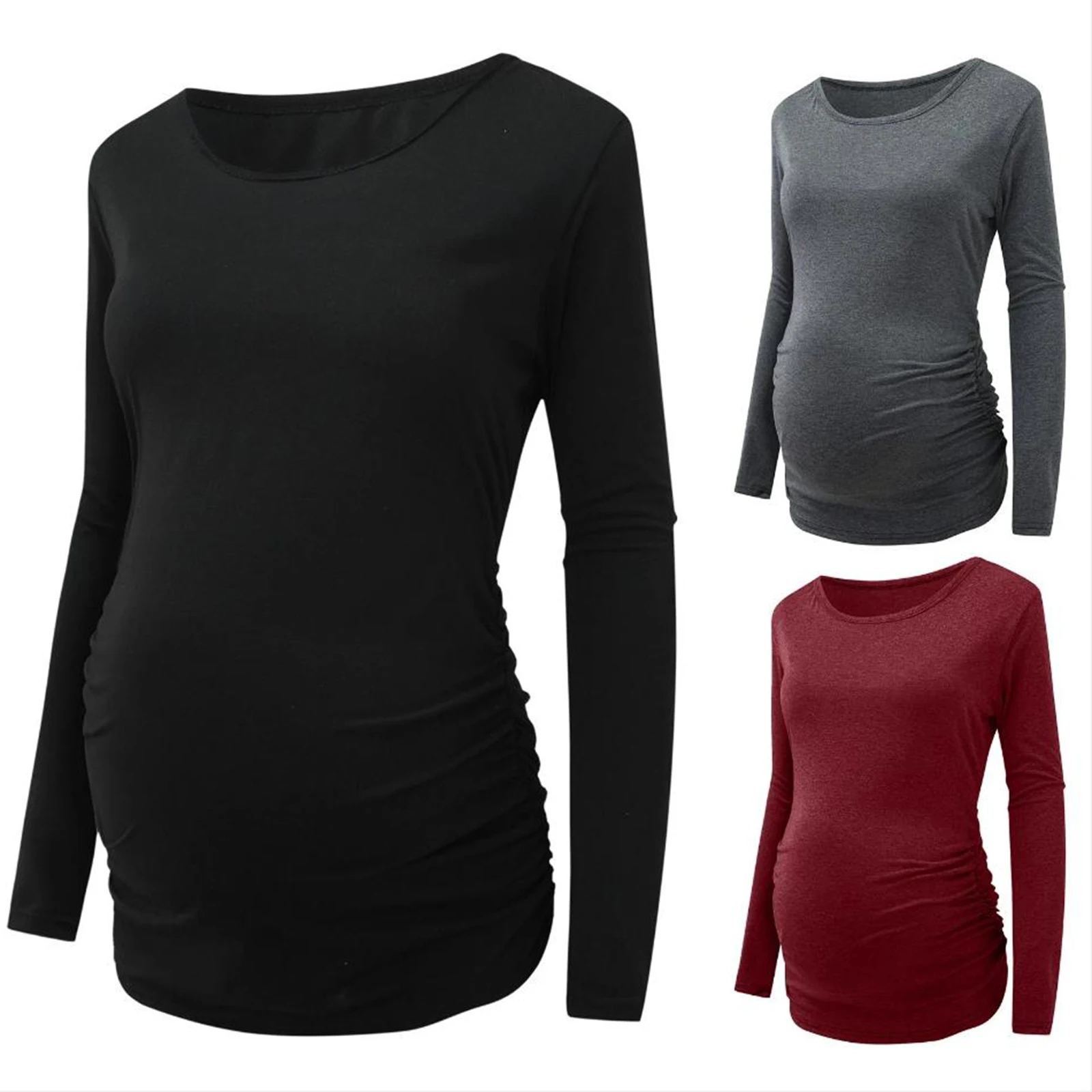 Women-s-Maternity-Tunic-Tops-Mama-Clothes-Flattering-Side-Ruched-Long ...