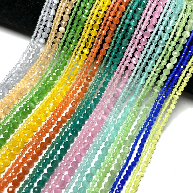 キャッツアイビーズ,2mm,3mm,4mm,緑色,青,ピンク,黄色,ジュエリー作り用スペーサービーズ,DIYブレスレット38cm| | - AliExpress