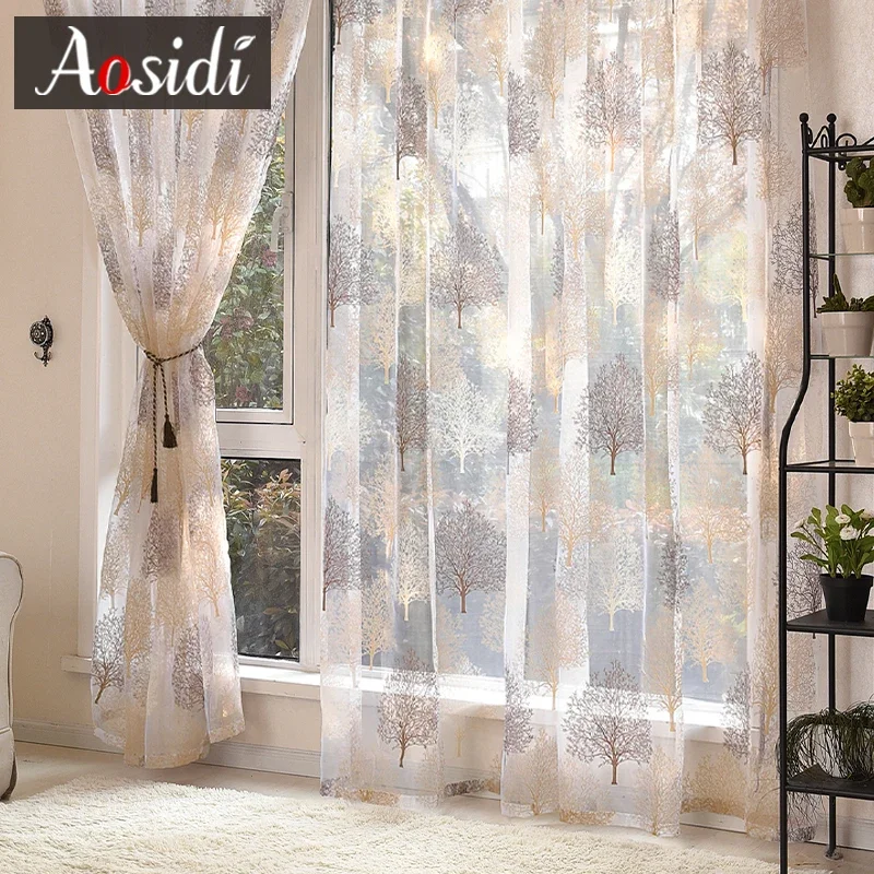 Modern-Transparent-Sheer-Curtains-for-Living-Room-Windows-Leaves-Tulle ...