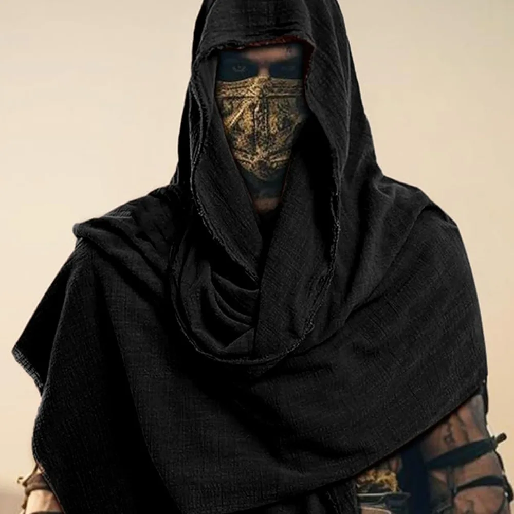 Cosplay Men's Medieval Pirate Retro Hood Scarf Black/Brown Wrap Cloak ...
