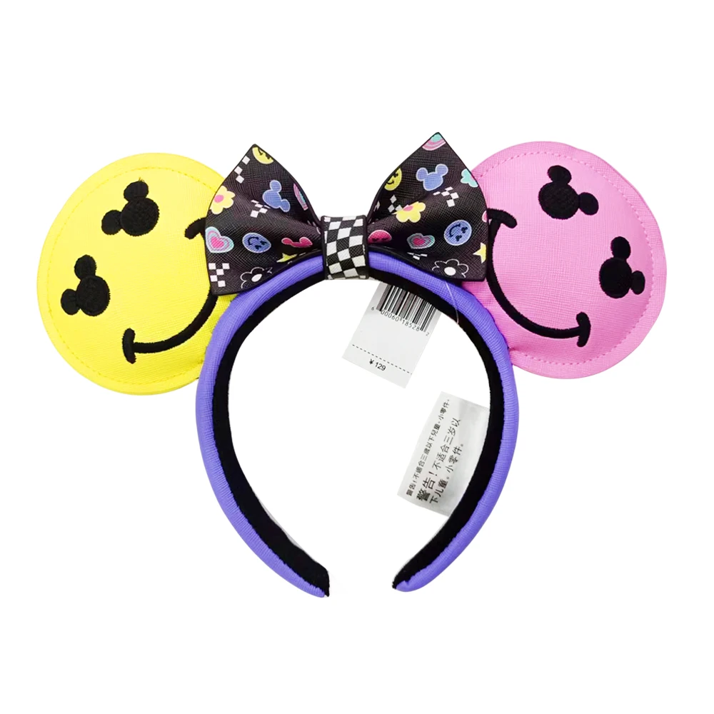 New Disney Mickey Ear Embroidered Smiling Face Leather Headband ...