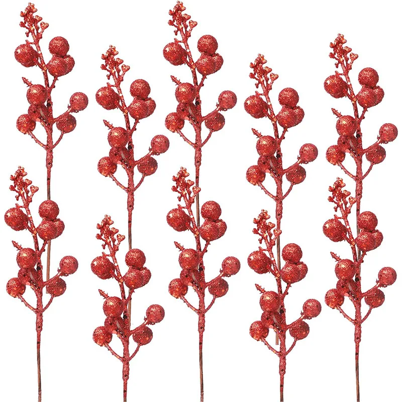 Christmas-Glitter-Red-Berries-Stems-Christmas-Tree-Decoration ...