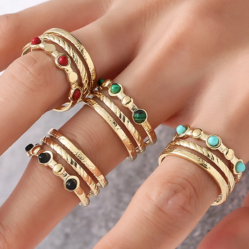 Bohemia-Turquoise-Wide-Opening-Rings-for-Woman-Gold-Plated-Stainless ...