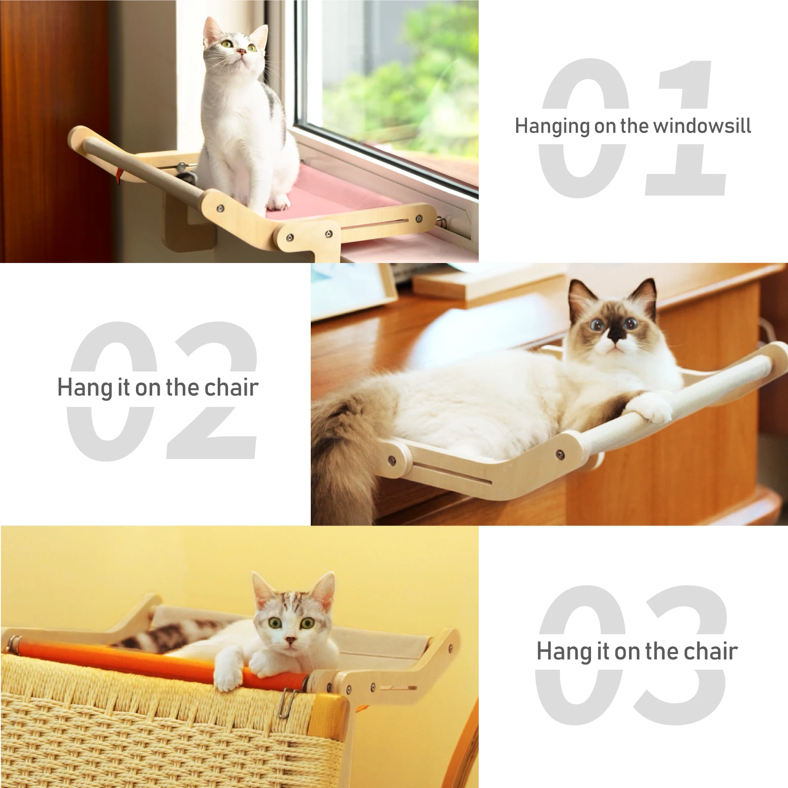 Mewoofun-percha para ventana de gato resistente, montaje de madera ...