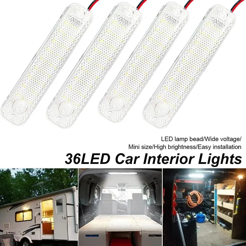 2/4pcs 12-85V LED Car Interior Light Bar Strip With Switch for Truck RV ...