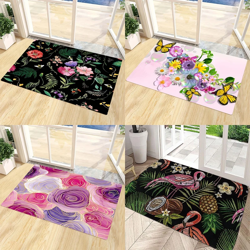 Flamingo-Flower-Patterned-Bath-Kitchen-Doormat-Anti-Slip-Entrance ...