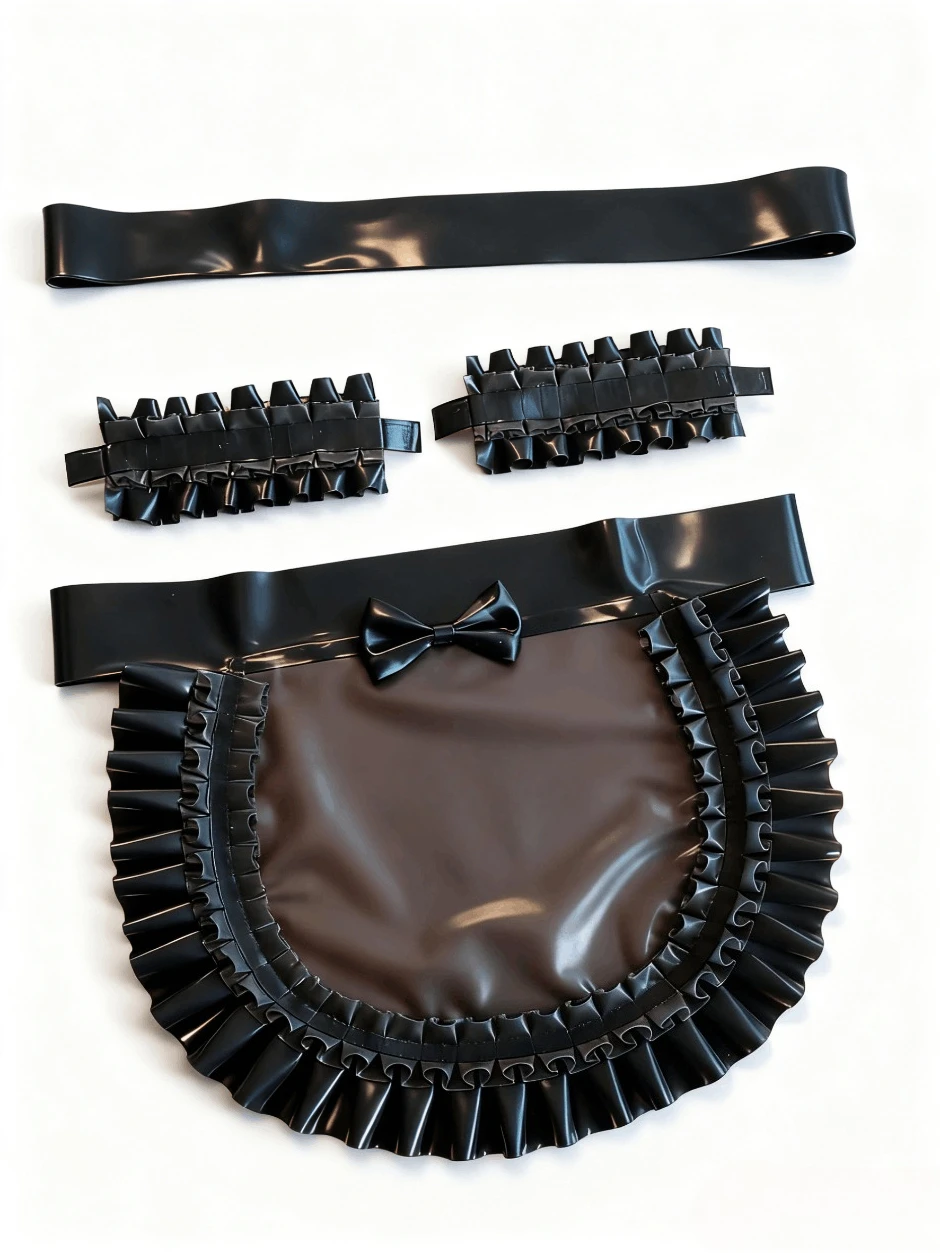 customized black latex maid accessories set ruffled trim black bows ...