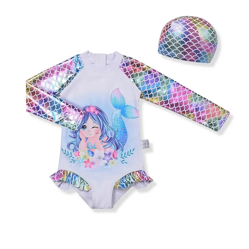 Children's Swimsuit Baby Girls Mermaid Long Sleeve One-Piece Swimsuit ...