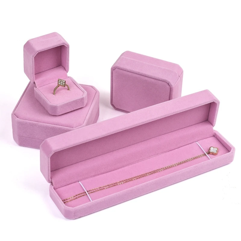 Pink Velvet Octagon Jewelry Box Necklaces Pendants Bracelets Box Rings ...