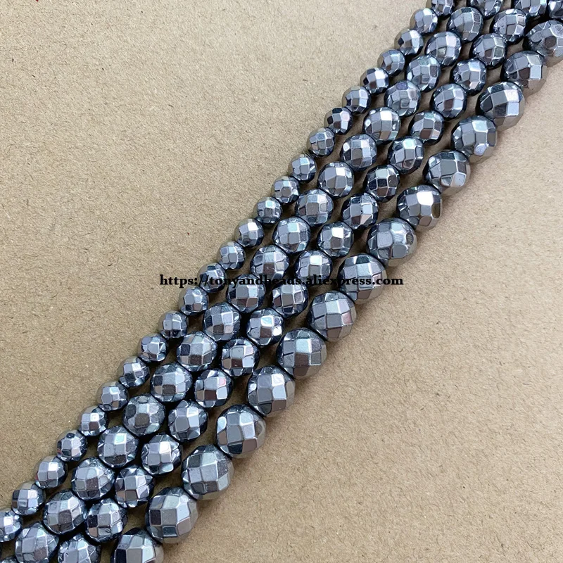 Natural-Stone-Faceted-Dull-Silver-Plated-Hematite-Round-Loose-Beads-4-6 ...